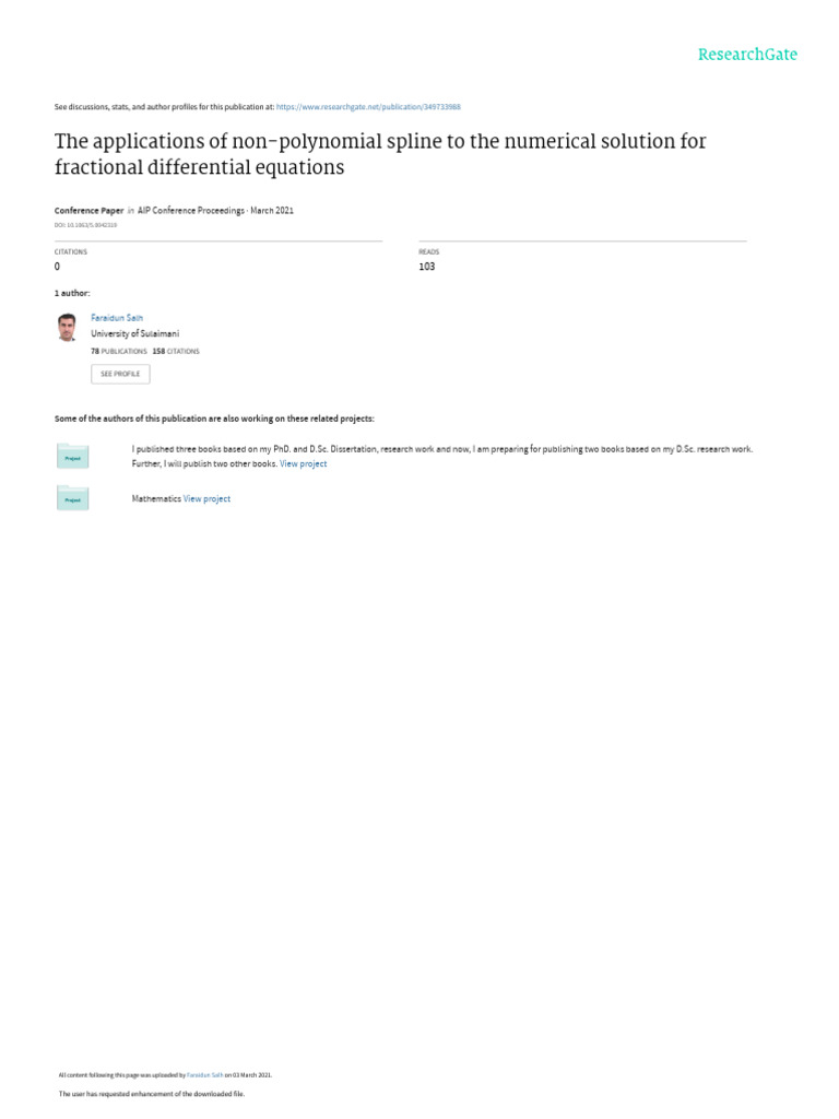 The Applications of Non-Polynomial Spline To The Numerical Solution For Fractional Differential ...