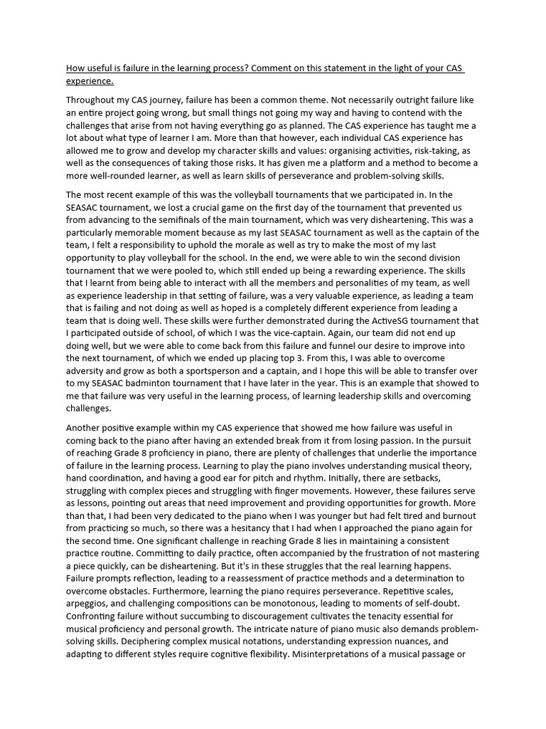 CAS Final Reflection | PDF | Learning | Psychological Resilience