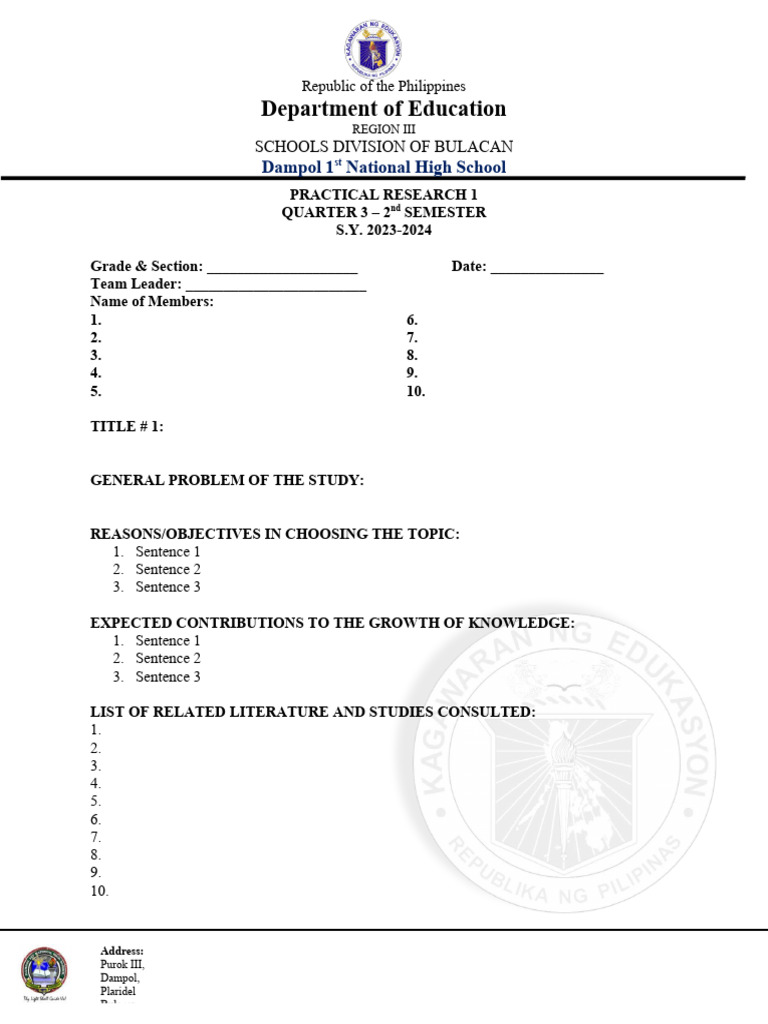 Title Defense Form Template | PDF | Cognition