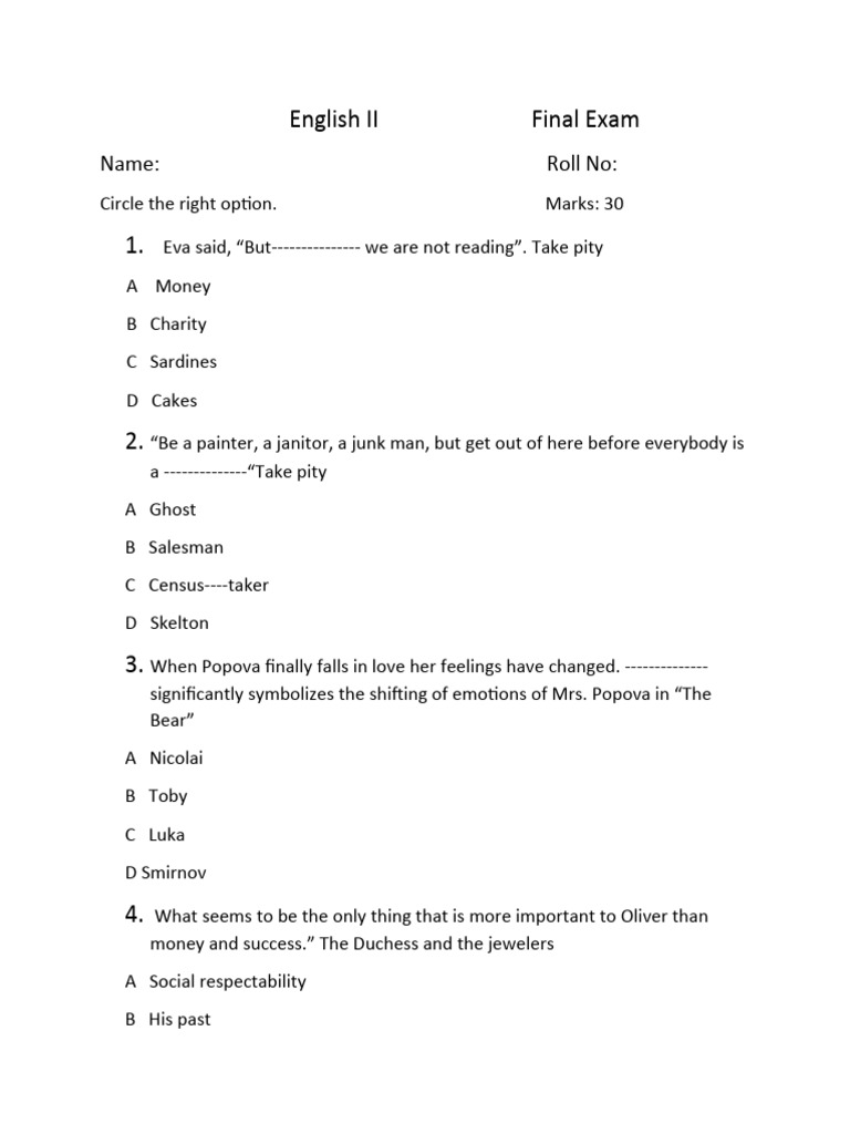 English II Final Exam | Download Free PDF | Noun