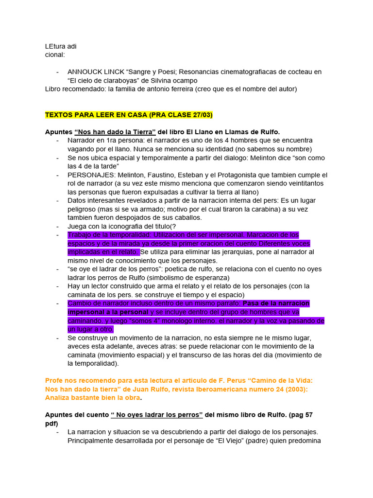 Tareas y Lecturas Complementarias | PDF | Narración