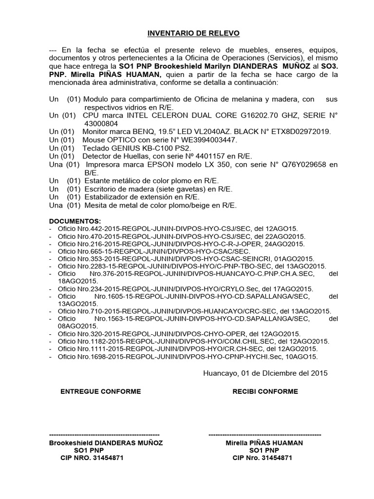 Inventario de Relevo de Muebles y Equipos | PDF | Hardware de la ...