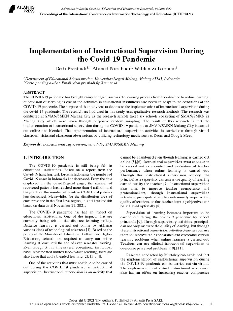 Implementation of Instructional Supervision During The Covid-19 Pandemic | PDF
