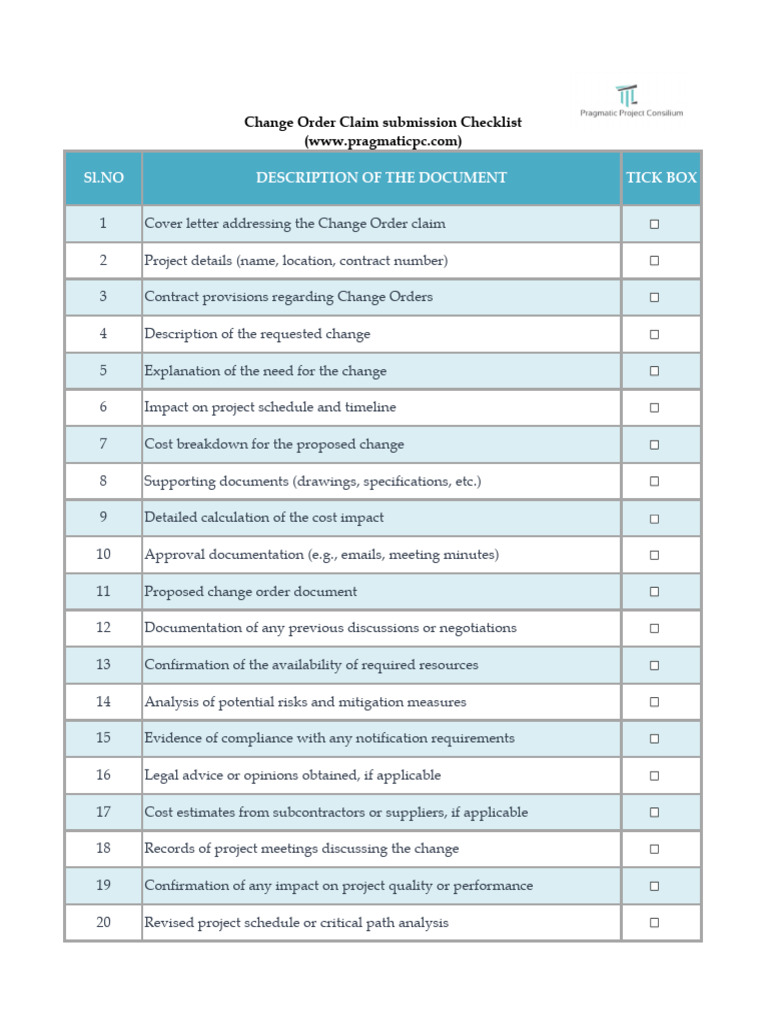 Change Order Claim Submission Checklist | PDF | Business