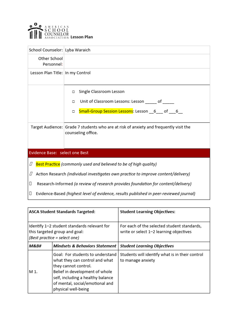 Lesson Plan 6 | PDF | School Counselor | Disciplines