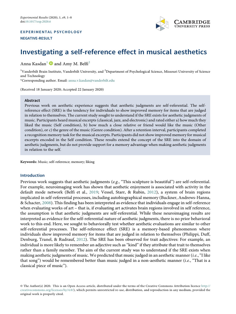 Investigating A Self-Reference Effect in Musical A | PDF | Neuroscience ...