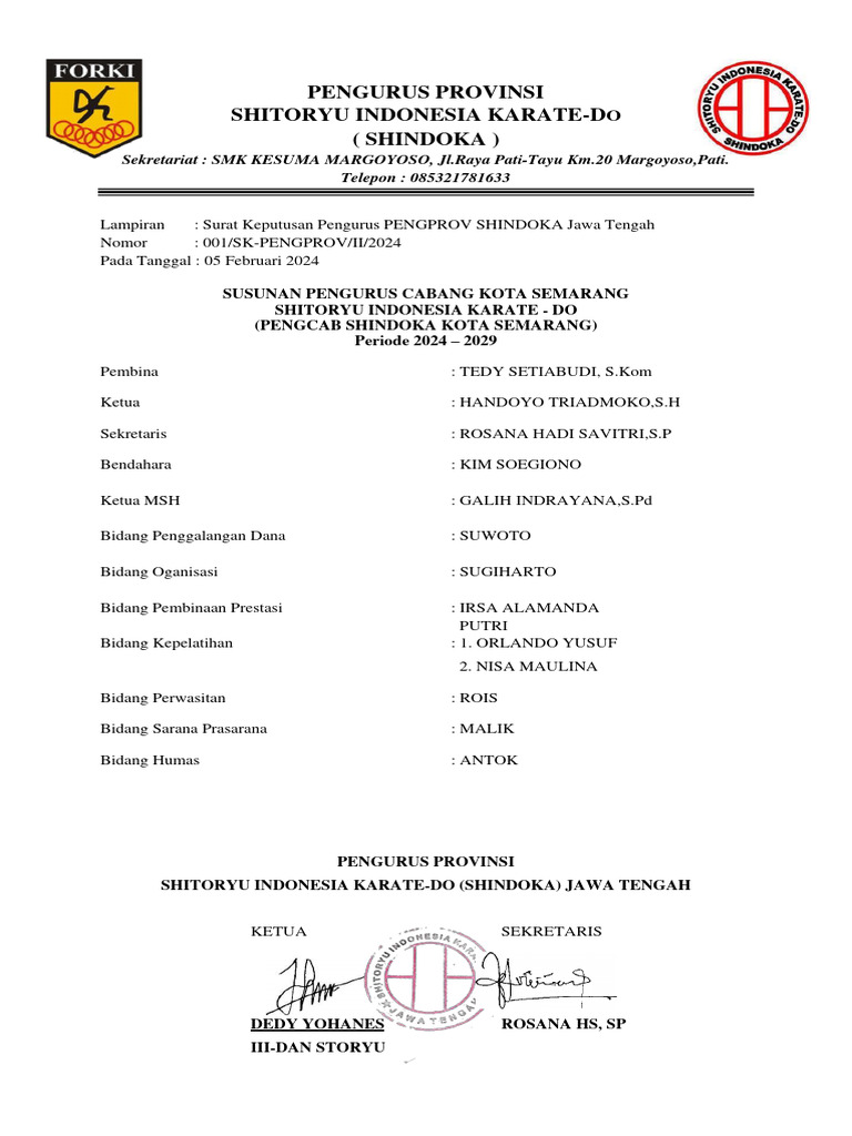 Pengesahan Pengurus Shindoka 2024-2029 | PDF