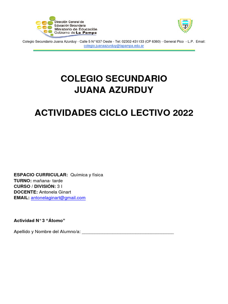 ACTIVIDAD N°3-ÁTOMO - Subpartículas - Representación | PDF | Elementos ...
