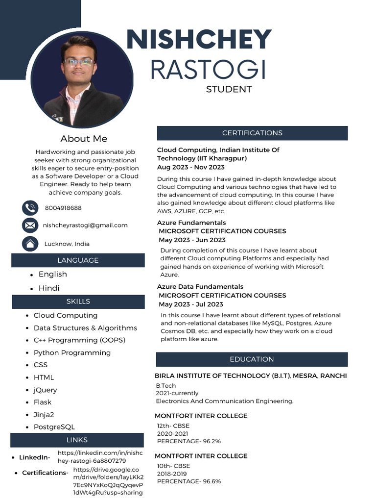 Nishchey Rastogi: Student | PDF | Cloud Computing | Computing