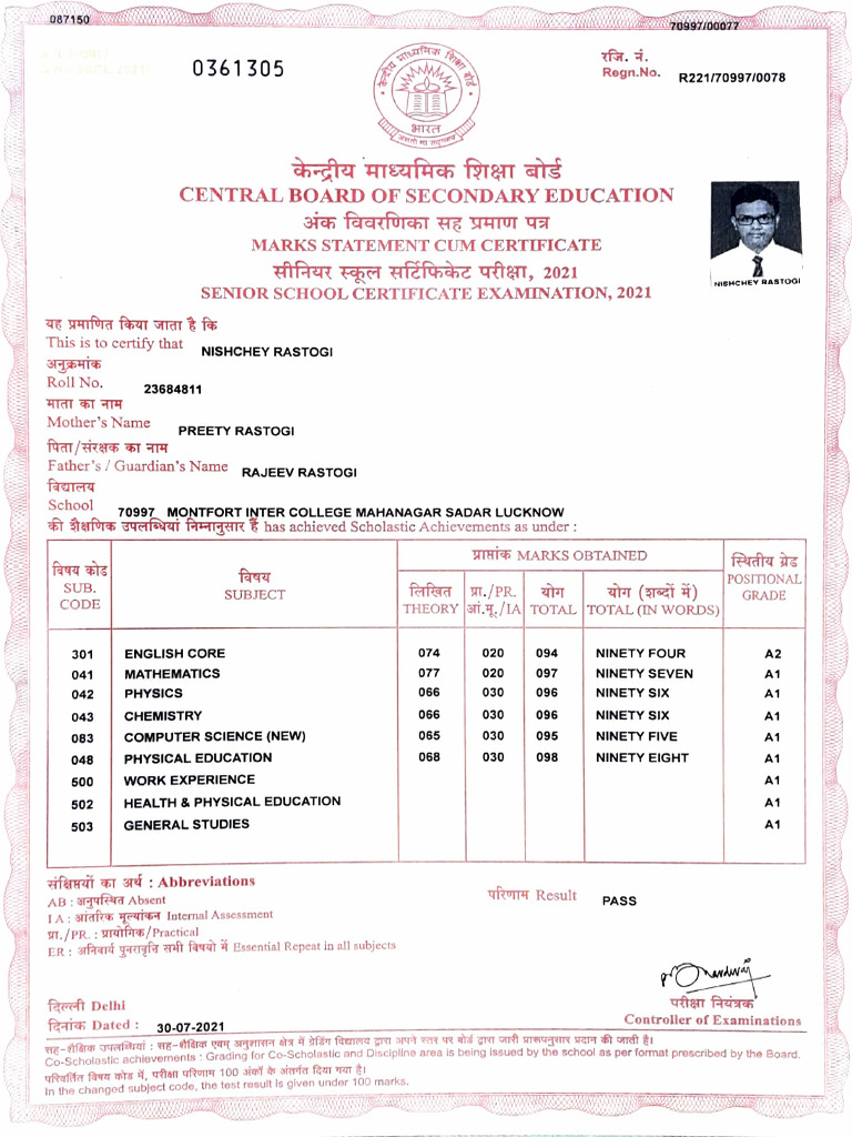 12th-Marksheet & Certificate | PDF | Science