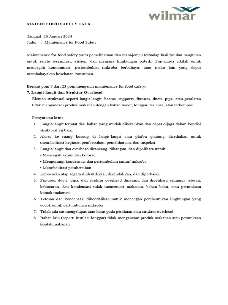 MATERI FOOD SAFETY TALK (26 Januari 2024) | PDF | Komputer