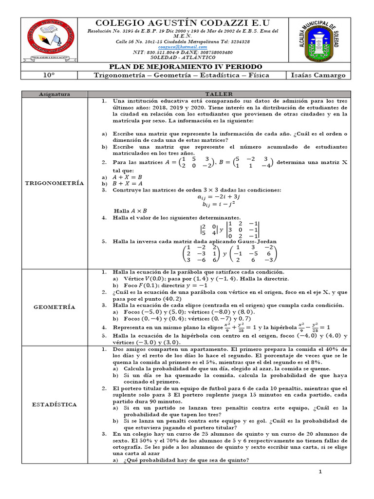 10° Nivelación - Iv - Periodo (Mat-Geo-Est-Fís) | PDF | Velocidad ...