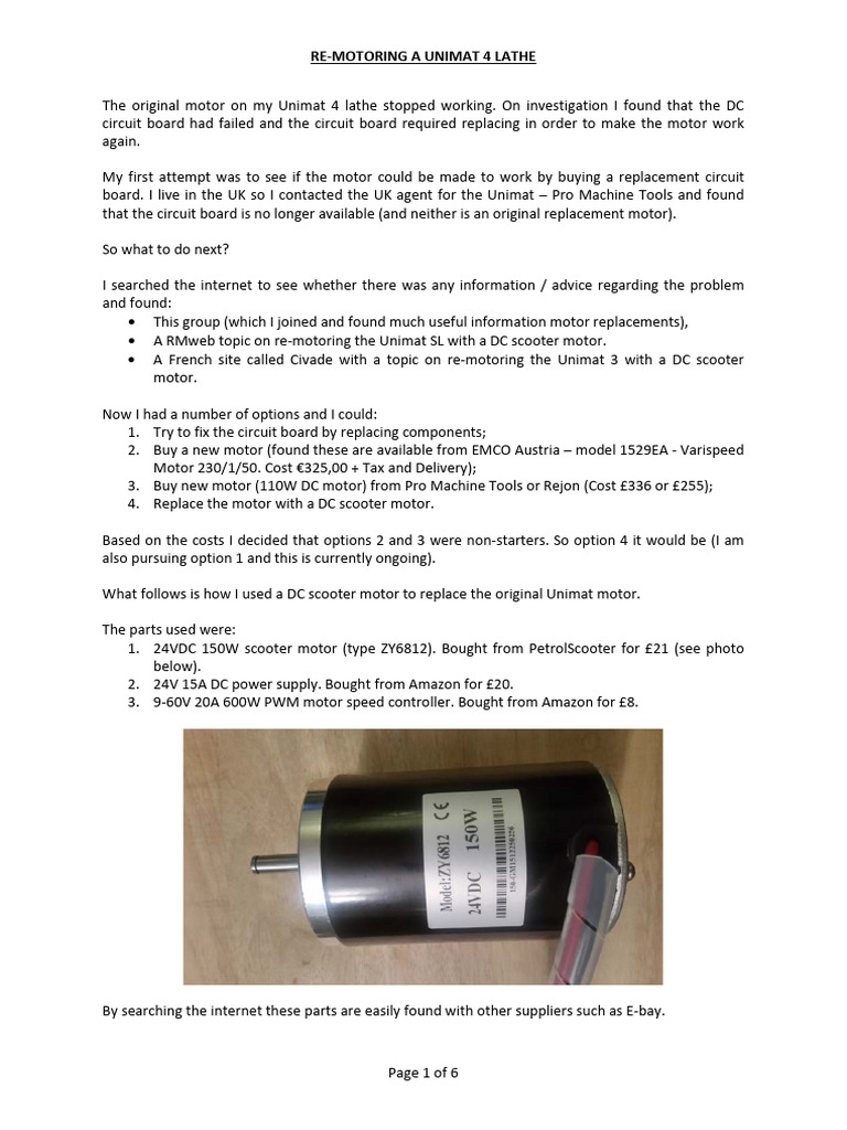 Unimat 4 Lathe Re-Motoring | PDF | Belt (Mechanical) | Drill