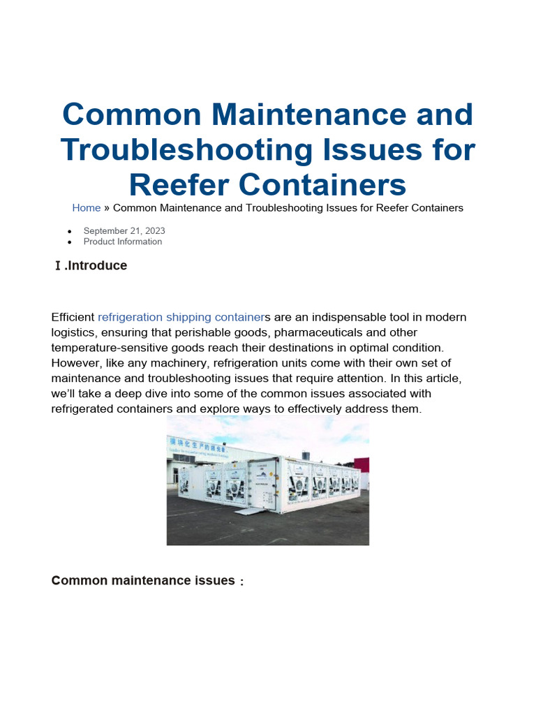 Common Maintenance and Troubleshooting Issues For Reefer Containers ...