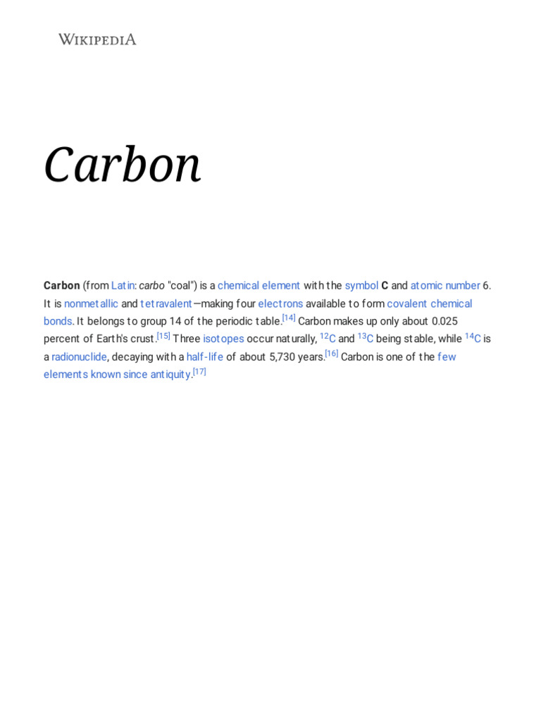 Carbon - Wikipedia | PDF | Carbon | Chemical Elements
