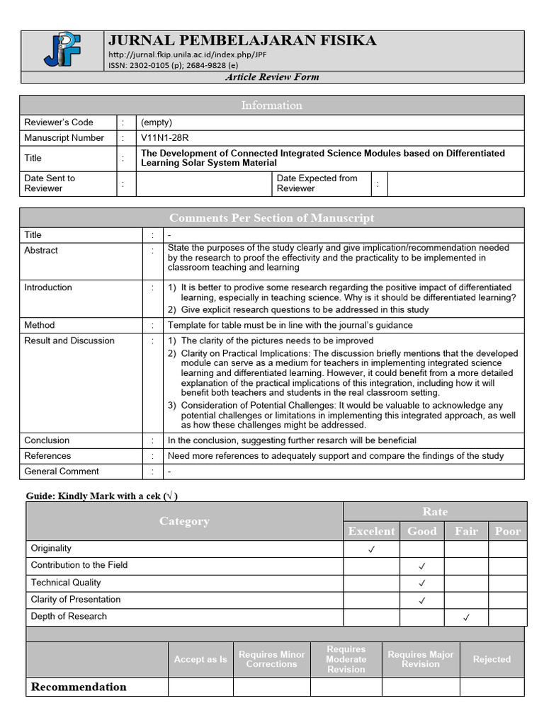 Reviewers Guide - JPF1 | PDF | Learning | Science