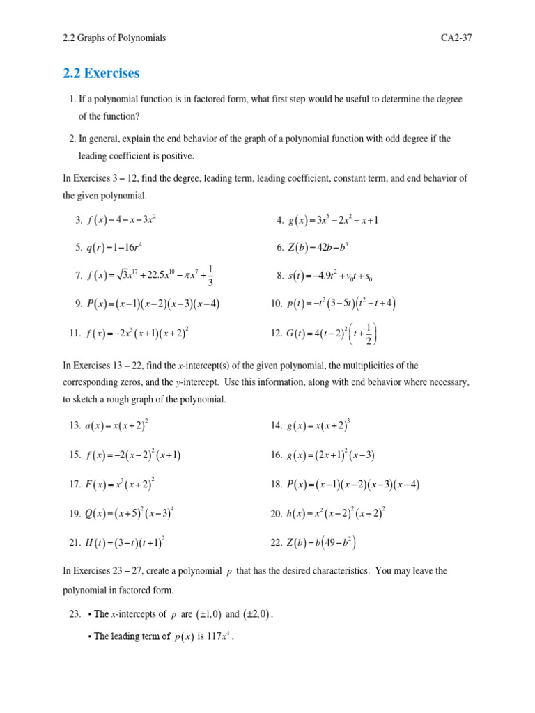 Exercises 2.2 OER College Algebra | PDF | Zero Of A Function | Polynomial
