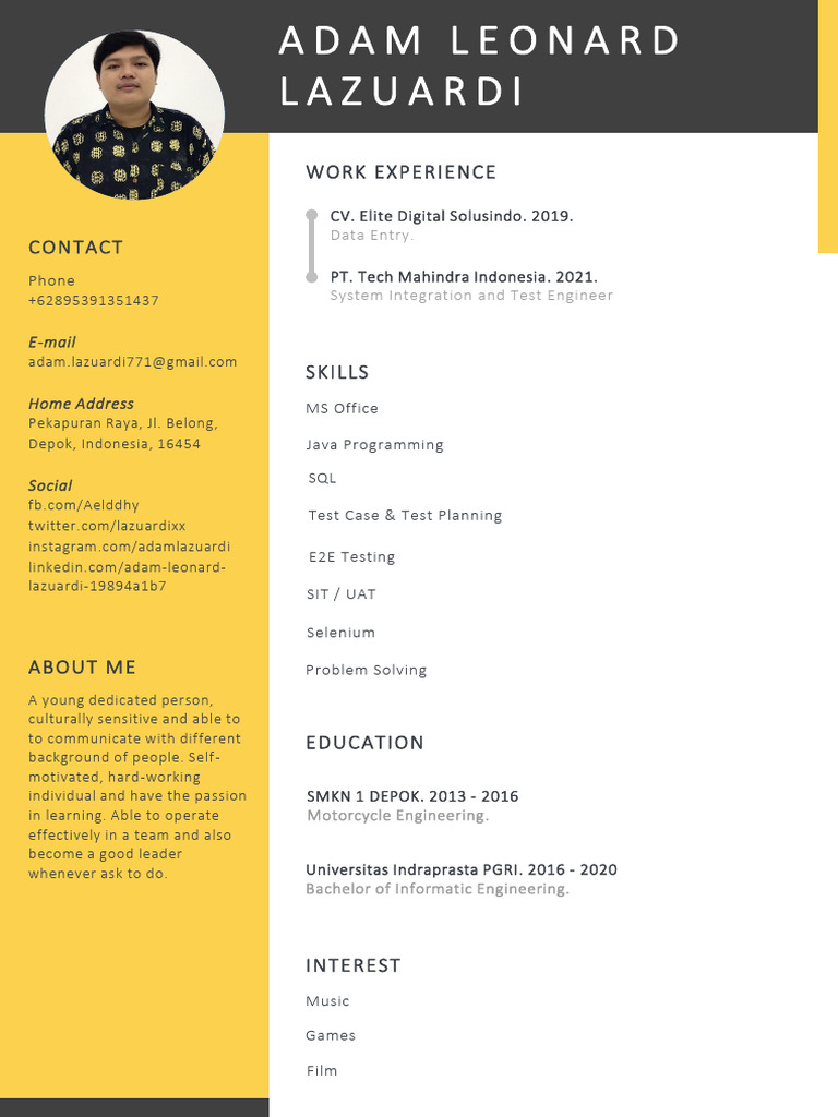 CV Adam Leonard Lazuardi | PDF | Computers