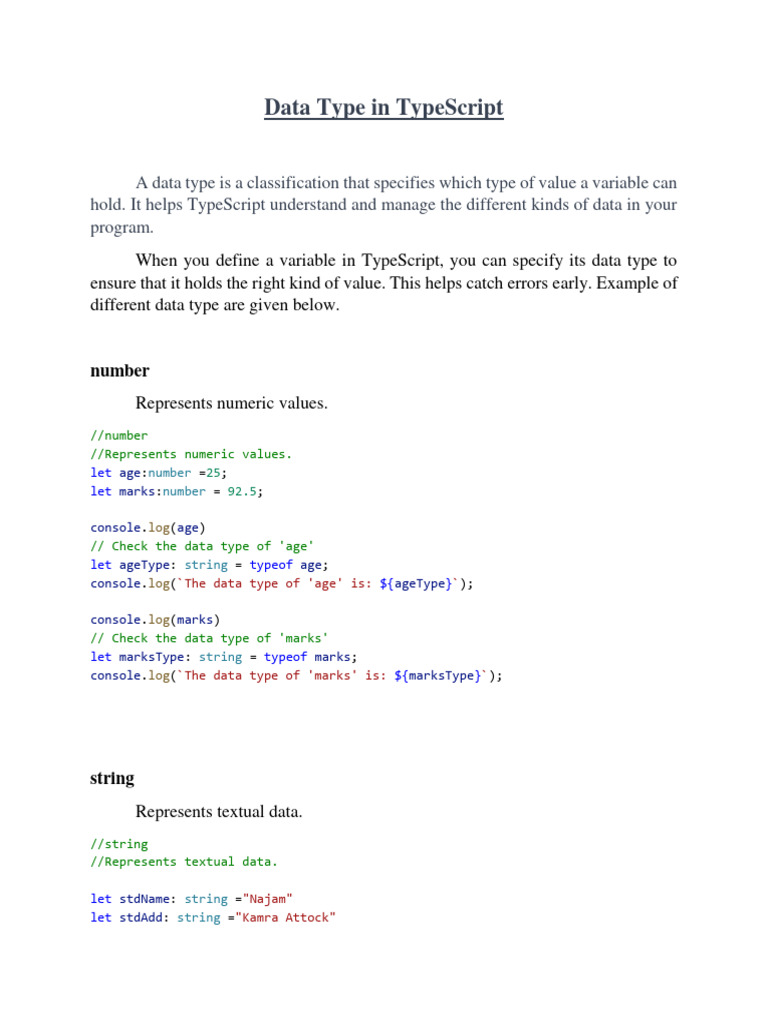 Datatype In Typescript Pdf Data Type Boolean Data Type