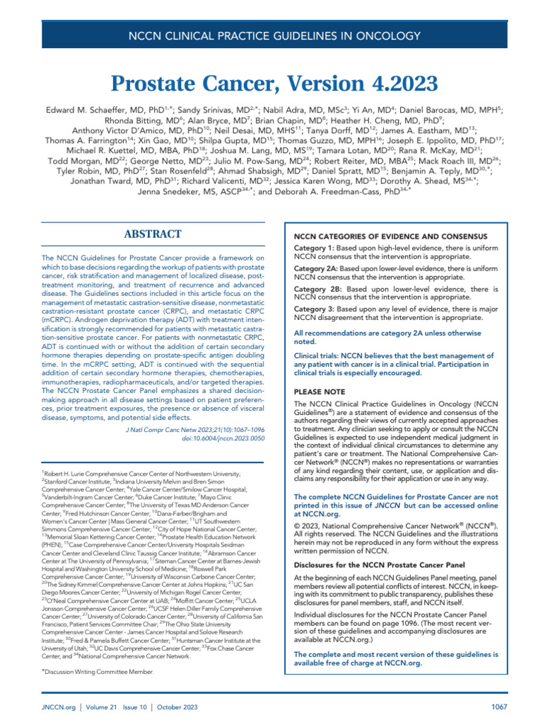 JNCCN Article p1067 | PDF | Prostate Cancer | Prostate Specific Antigen