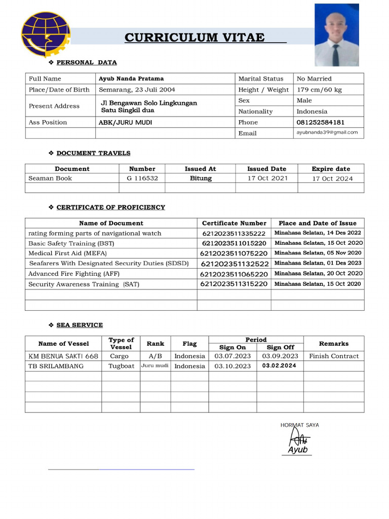 cv-pelaut-ayubpratama | PDF