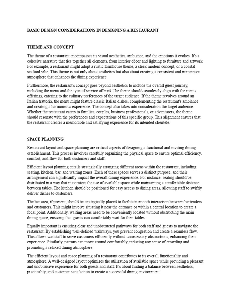 Basic Design Considerations in Designing A Restaurant | PDF ...