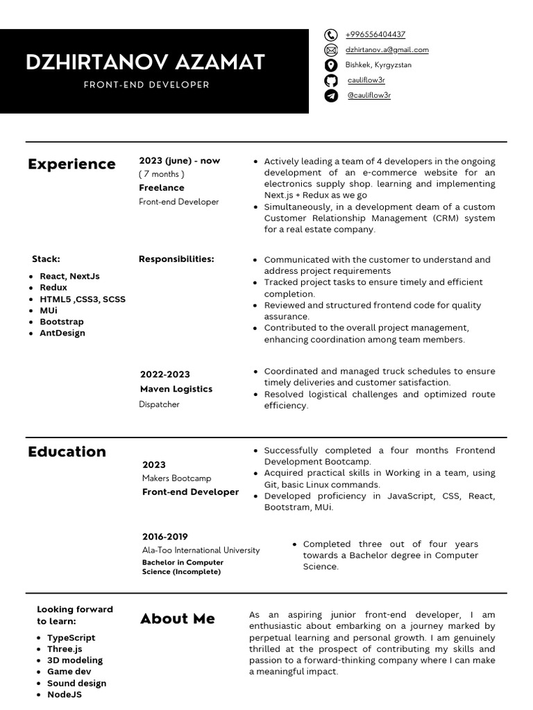 Azamat Front-End CV | Download Free PDF | Bootstrap (Front End Framework) | Compiler