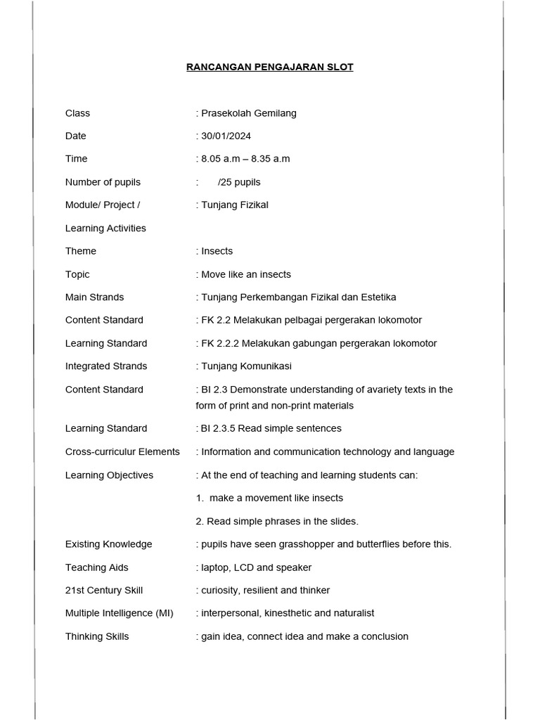 (30 Jan a) Rancangan Pengajaran Slot | PDF | Communication | Learning