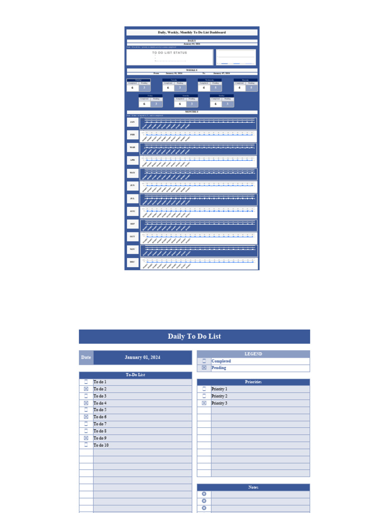 Daily Weekly Monthly To Do List Template | PDF | Time Management ...