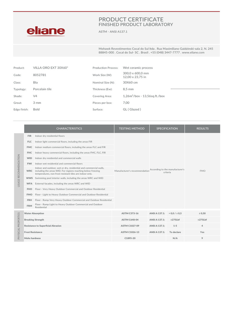 Astm Specs Villa Oro | PDF | Tile | Civil Engineering