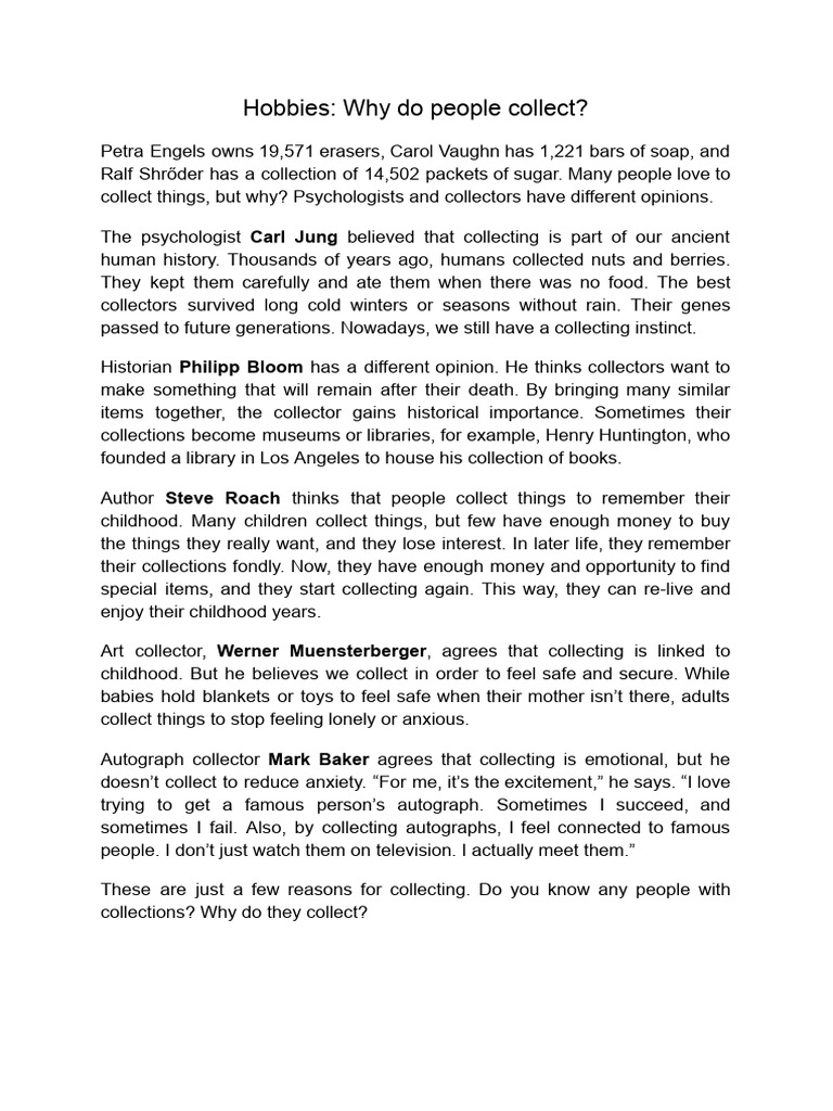 Reading. Hobbies. Why Do People Collect | PDF | Social Science