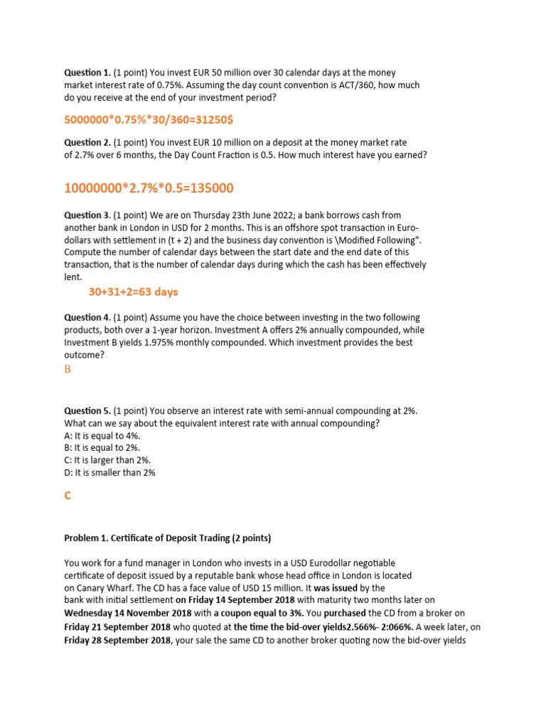 HW | PDF | Repurchase Agreement | Interest