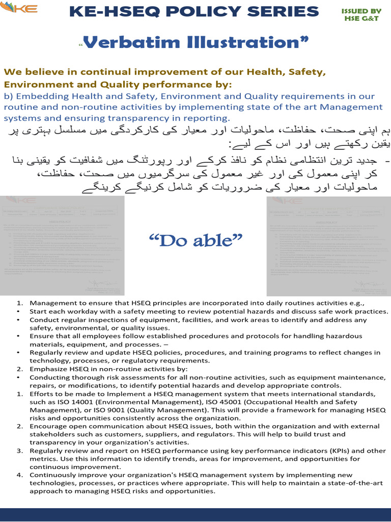 HSEQ Policy: Continuous Improvement Guide | PDF | Safety | Occupational ...