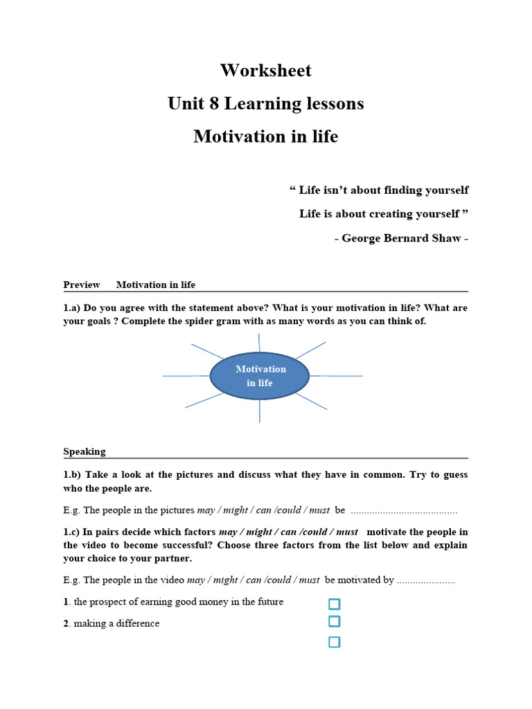 Unit 8 Learning Lessons - Motivation in Life | PDF | Happiness | Motivation