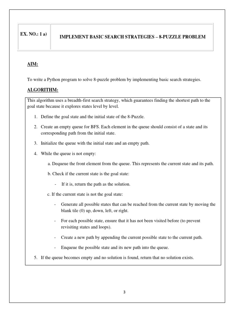 AD3311-AI Lab Manual-Ex1a and 1b | PDF | Queue (Abstract Data Type) | Mathematical Logic