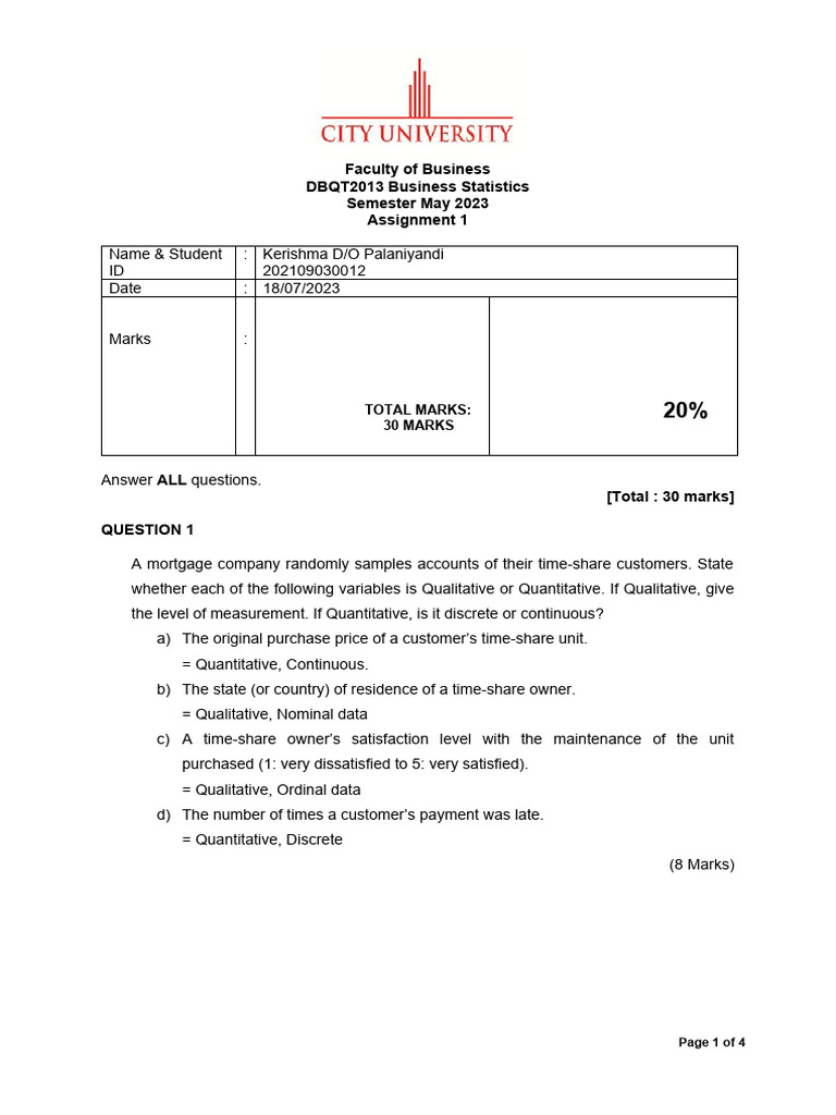 Business Statistics Assignment Analysis | PDF | Level Of Measurement ...