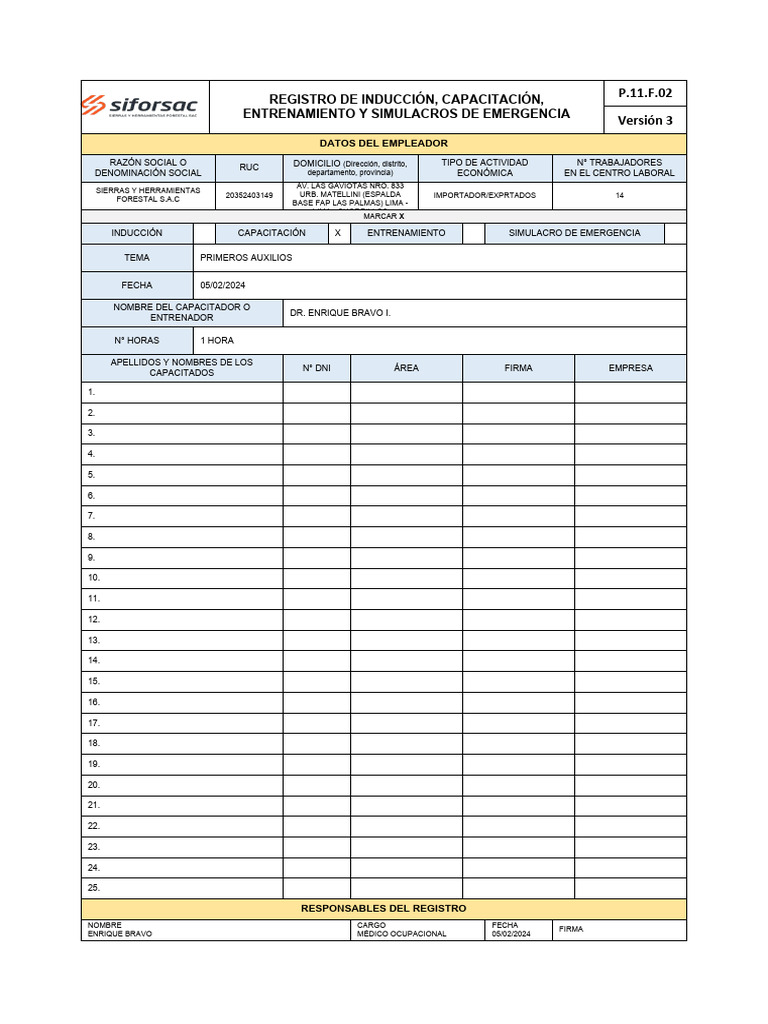 Registro de Capacitación de Ergonomía Laboral | PDF