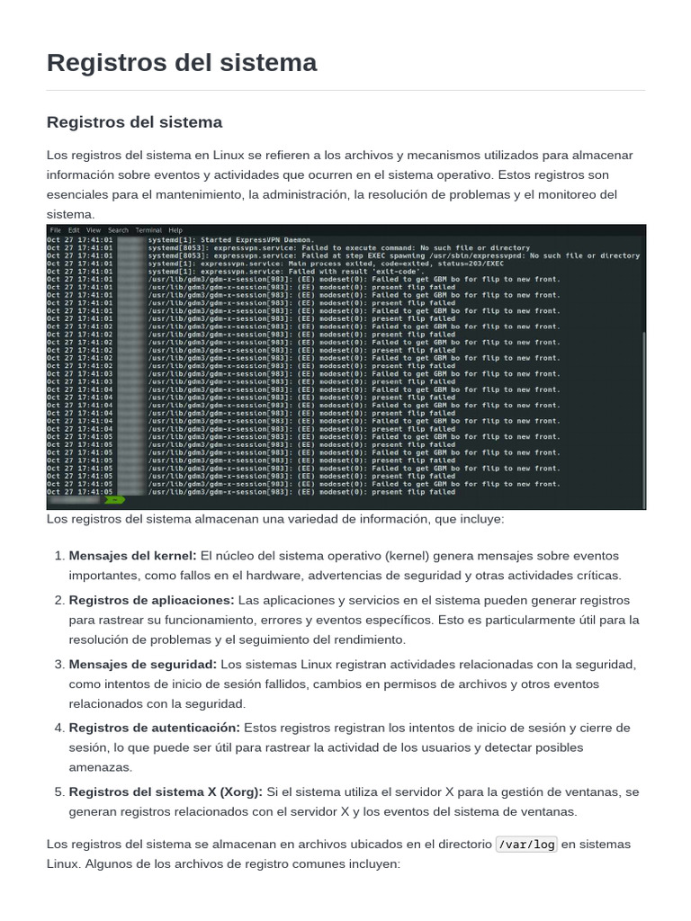 Registros Del Sistema | PDF | Familias de sistemas operativos | Unix Registros Del Sistema | PDF | Familias de sistemas operativos | Unix