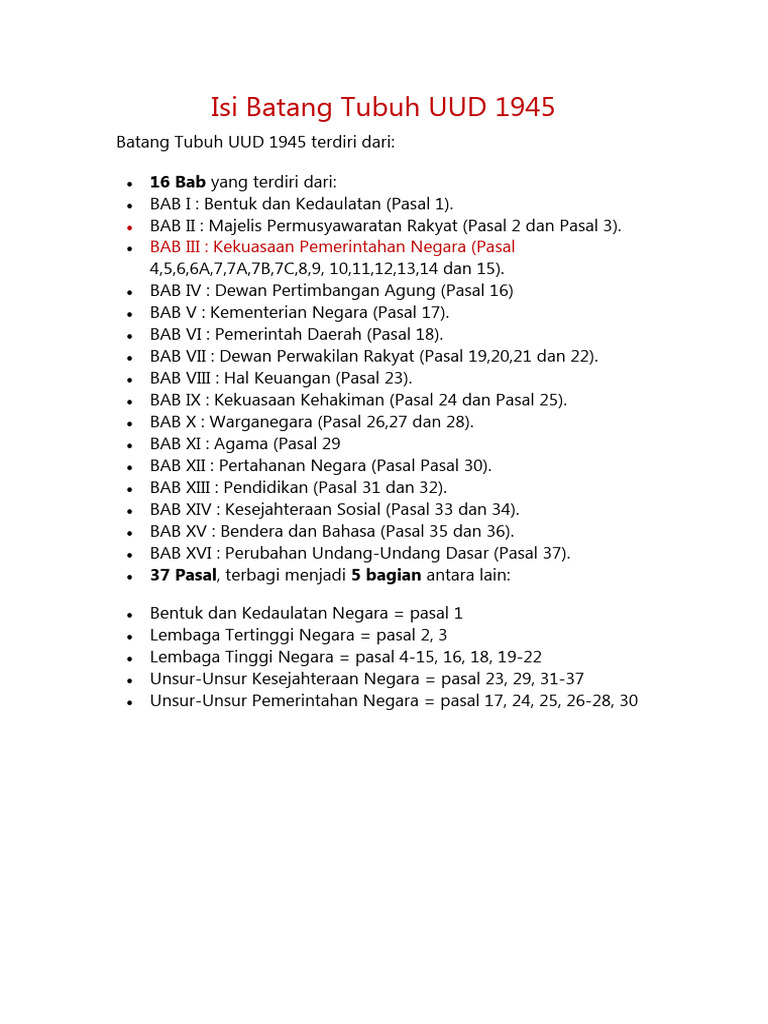 Isi Batang Tubuh UUD 1945 | PDF