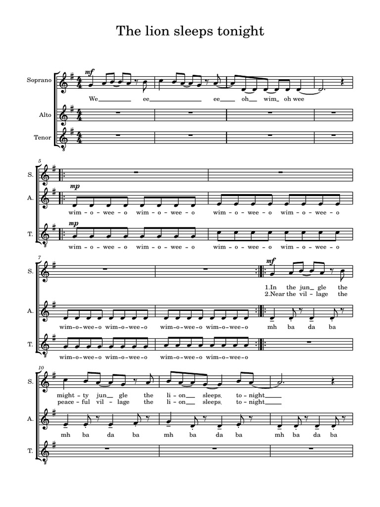 The Lion Sleeps Tonight | PDF | Choral Music | Singing