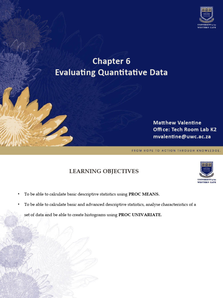 Chapter 6 - Evaluating Quantitative Data | PDF | Mean | Median