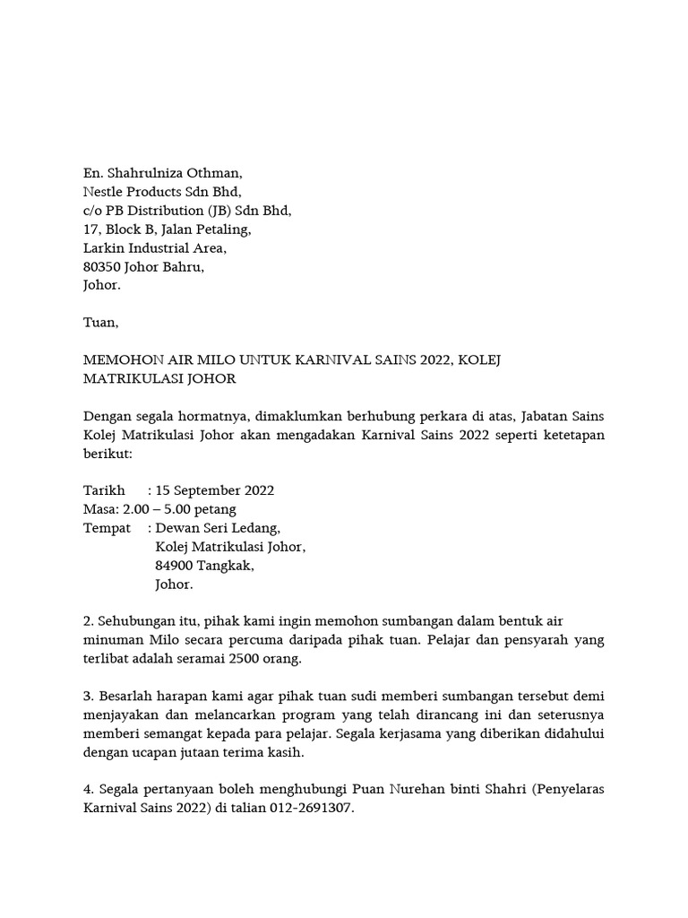 01 SURAT MOHON MILO | PDF