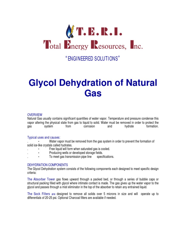 TERI Glycol DEHY Brochure | PDF | Distillation | Gases