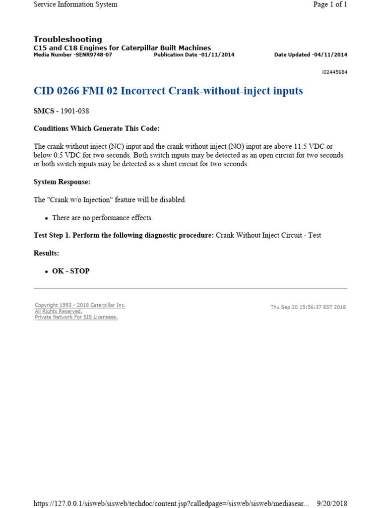 Troubleshooting Cat C15 - CID 0266 FMI 02 Incorrect Crank-Without-Inject Inputs | PDF