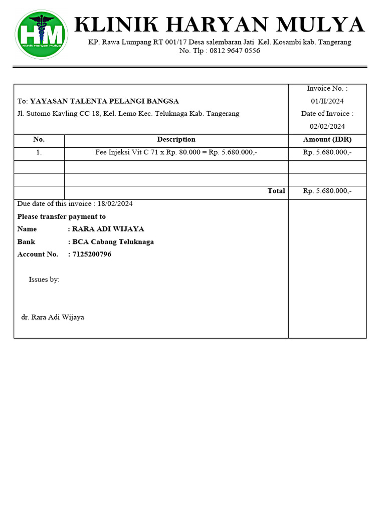 Invoice Klinik Vit C | PDF