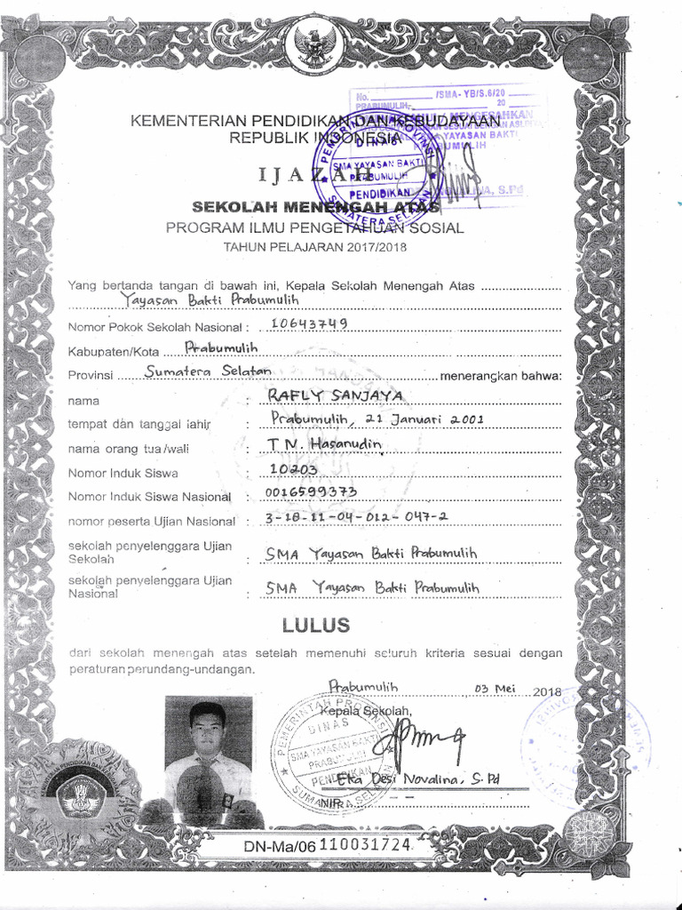Ijazah Cap Basah Rafly | PDF