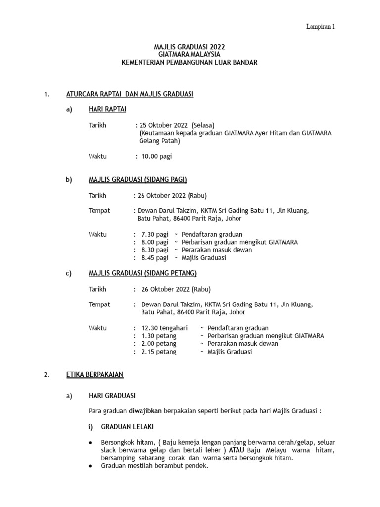 Aturcara Majlis Graduasi GIATMARA 2022 | PDF