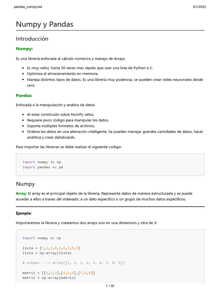 Pandas Numpy | PDF | Programación de computadoras | Informática Pandas Numpy | PDF | Programación de computadoras | Informática