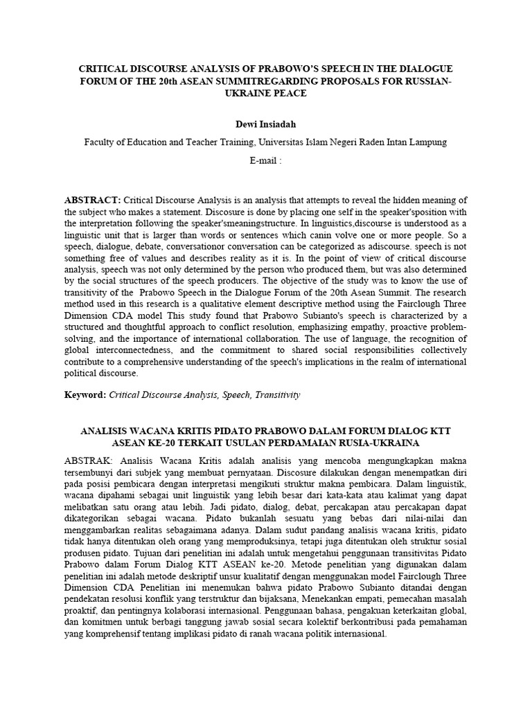 Prabowo's Speech: Critical Discourse Analysis | PDF | Communication ...