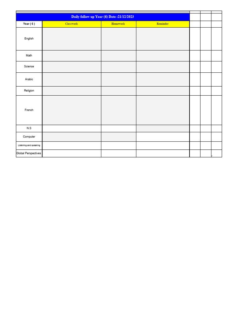 Year 6 Homework Check List | PDF